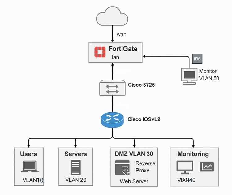Configuration d’un réseau sécurisé avec FortiGate, Cisco | Ahmed Teyib